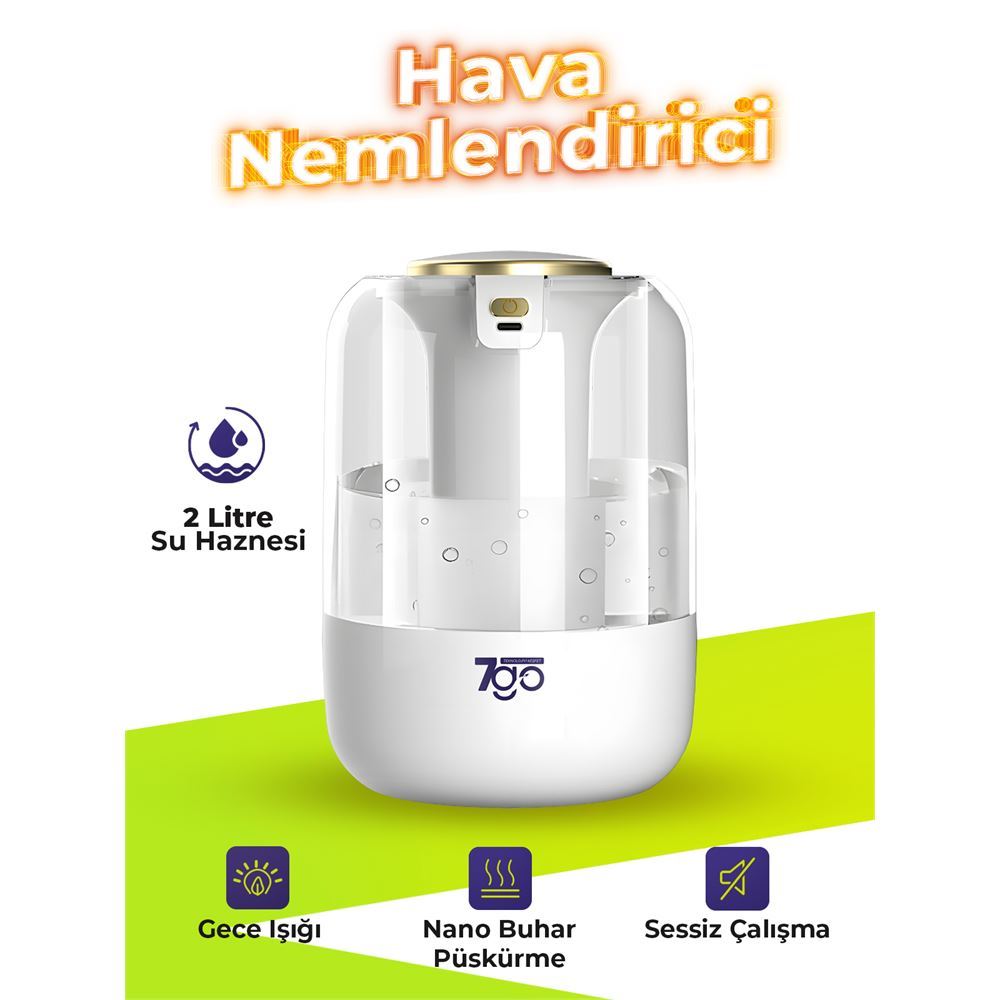 7GO 7G-UHD1 Ultrasonik Çift Çıkışlı Hava Nemlendirici | 2L Su ...